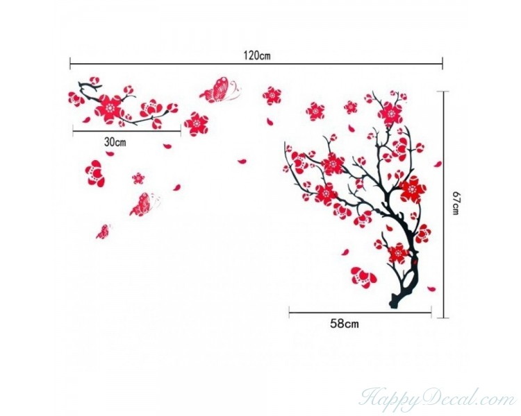 Plum Blossom Flowers Wall Stickers Plum Tree with two Branches Wall ...