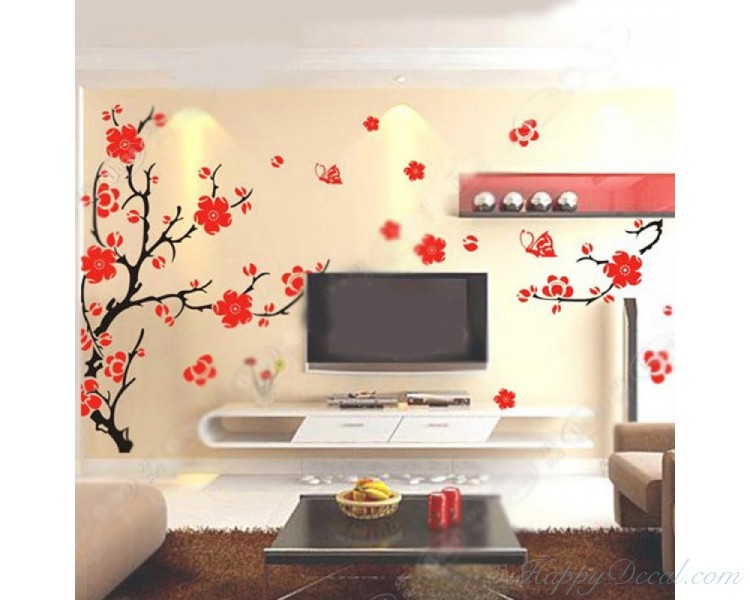 Plum Blossom Flowers Wall Stickers Plum Tree with two Branches Wall ...