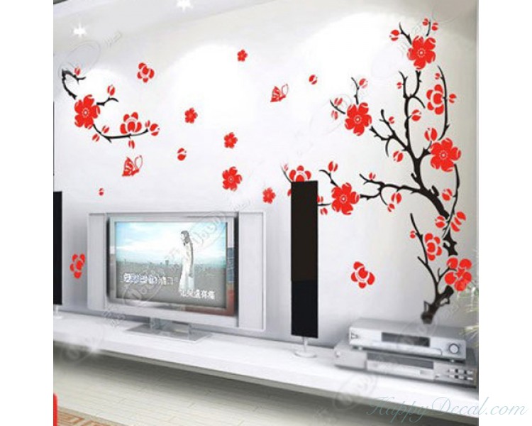 Plum Blossom Flowers Wall Stickers Plum Tree with two Branches Wall ...