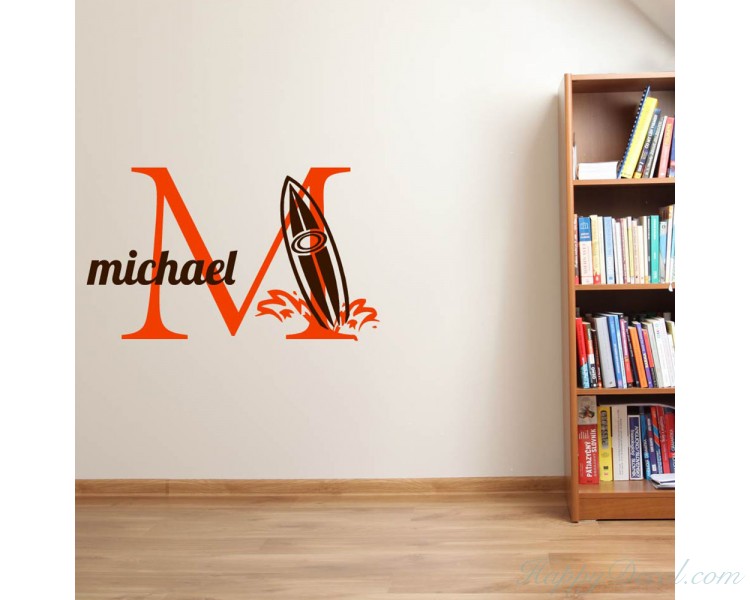 Surfboard Monogram Wall Decal - Beach Surf Wall Decals - Hawaiian Waves ...