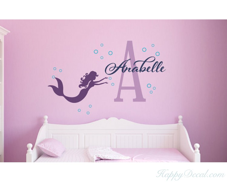 Personalized Mermaid Name Decal, Girl Name Decal, Nautical Nursery Decor