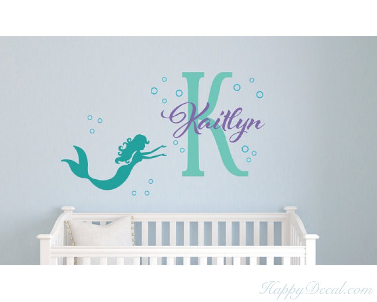 Personalized Mermaid Name Decal, Girl Name Decal, Nautical Nursery Decor