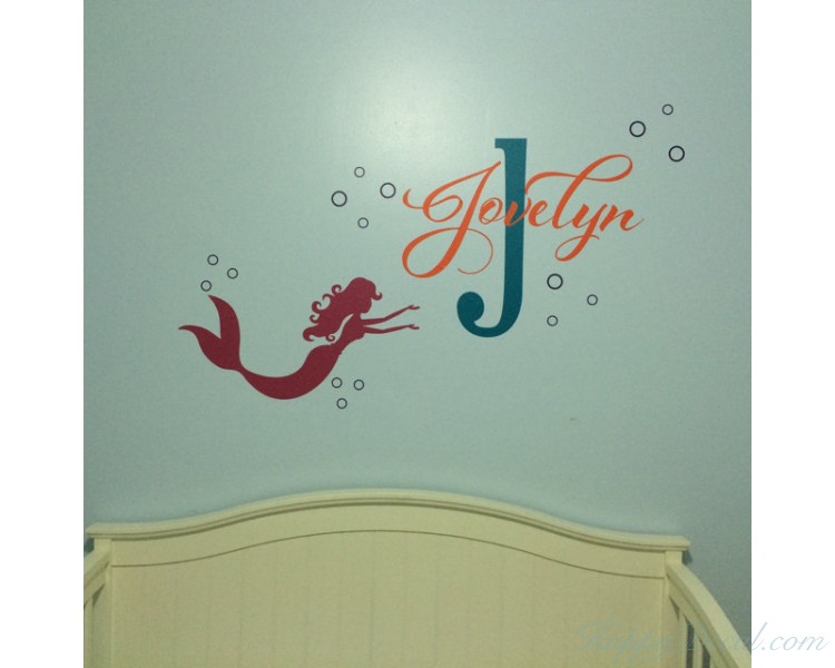 Personalized Mermaid Name Decal, Girl Name Decal, Nautical Nursery Decor