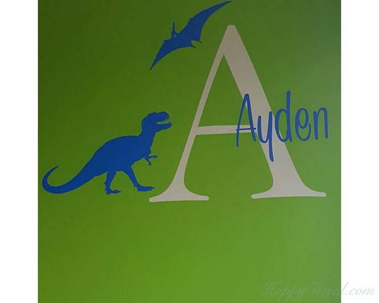 Boys Name Decal - Personalized Dinosaur - Tyrannosaurus Rex and Pterodactyl