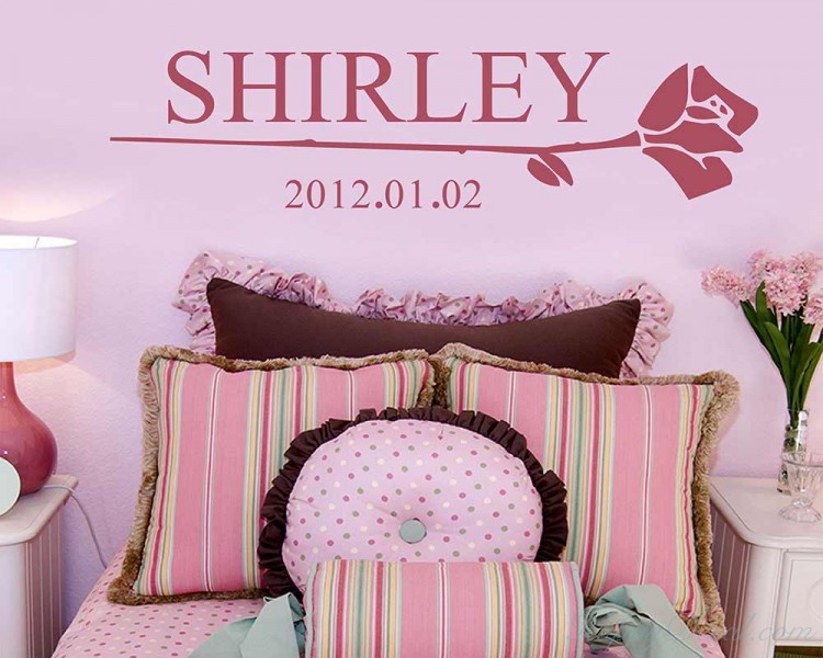 Personalized Girl Name Decal with Elegant Flowers and Date