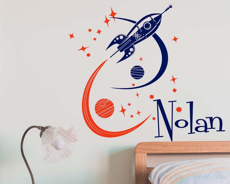 Rocket ship with custom name Wall Decal
