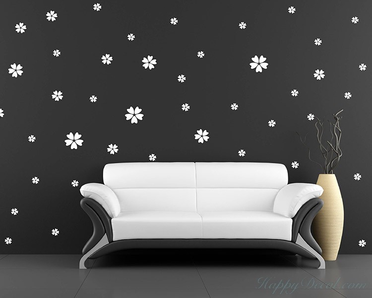 5 Petaled Flowers Pattern Decal Vinyl Wall Art Stickers