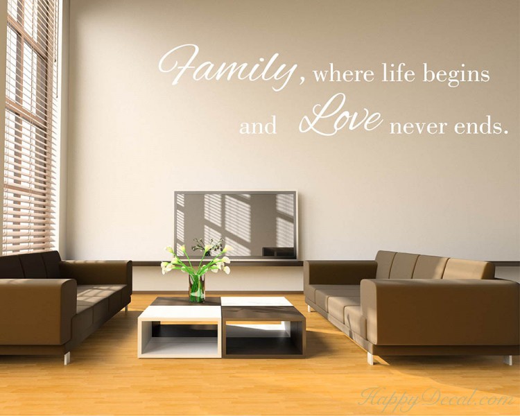 Family Where Life Begins Quotes Wall Decal Family Lettering Vinyl Art ...