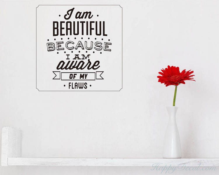 I am Beautiful Quotes Wall Decal Motivational Vinyl Art Stickers