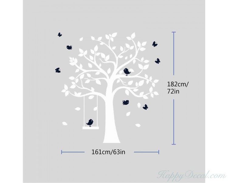 Tree with Birds and Swing Wall Decal Nursery Vinyl Tree Art Stickers