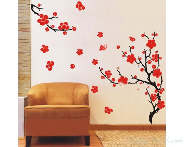 Plum Blossom Flowers Wall Stickers Plum Tree with two Branches Wall ...