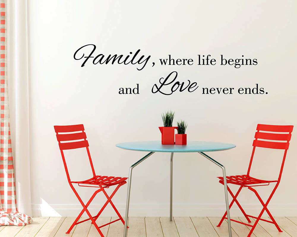 Family Where Life Begins Quotes Wall Decal Family Lettering Vinyl Art ...